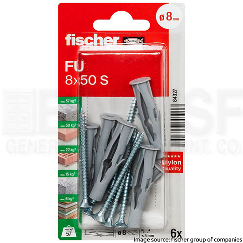 BINNISF-FISCHER FU 8X50 SK /BLISTER/ PLUG + COUNTER SUNK SCREW 6 PIECES ...